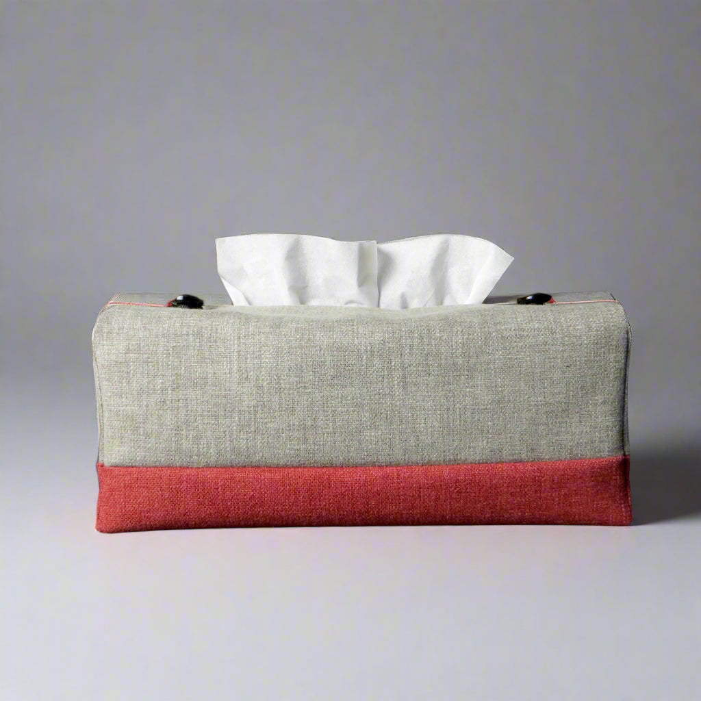 Rectangular Fabric Tissue Box Cover - Two Tone Taupe and Burgundy ...
